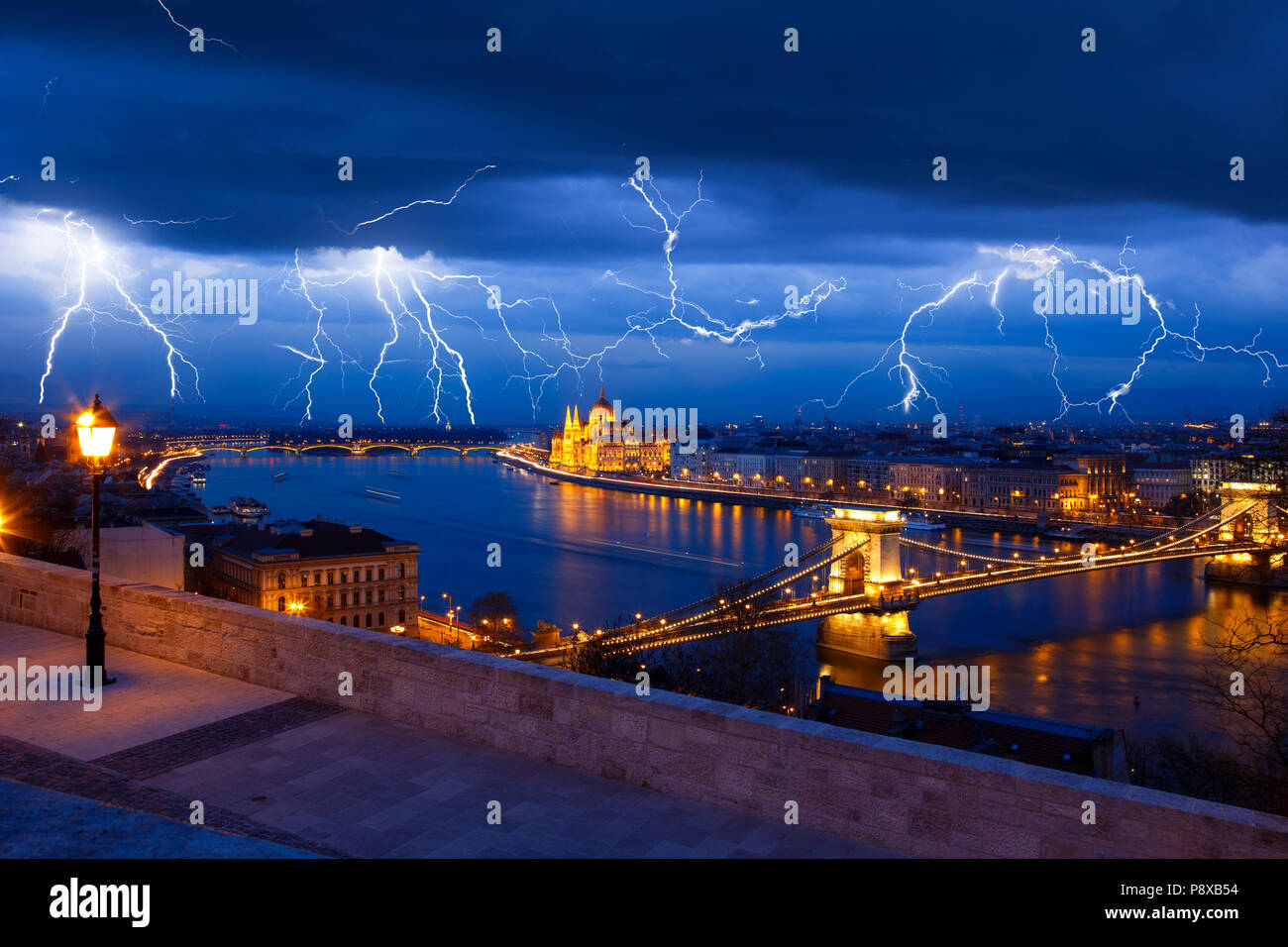 Clouds and thunder lightnings and storm over Budapest. Hungary Stock ...