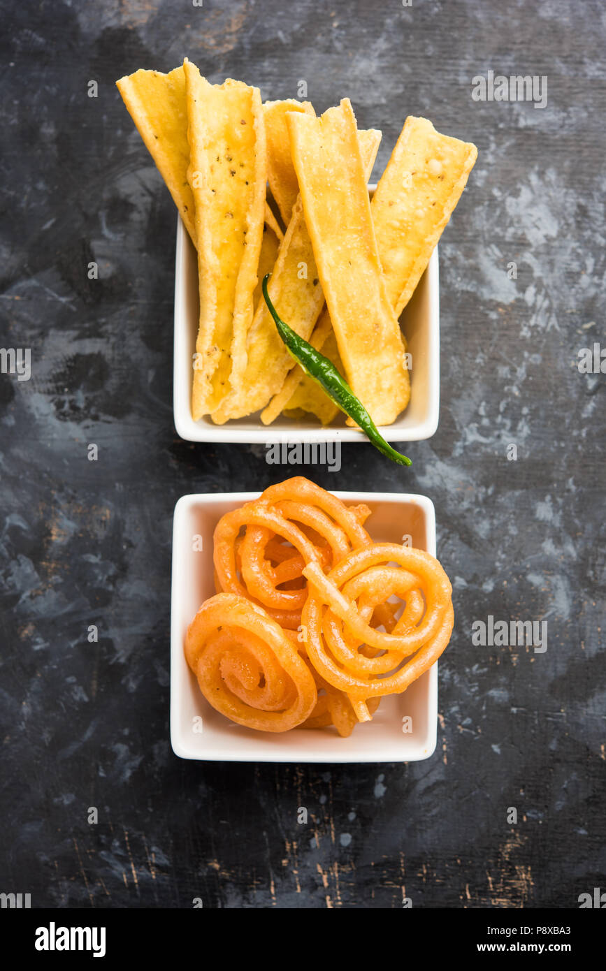 Crispy Fafda with sweet jalebi is an Indian snack most popular in ...
