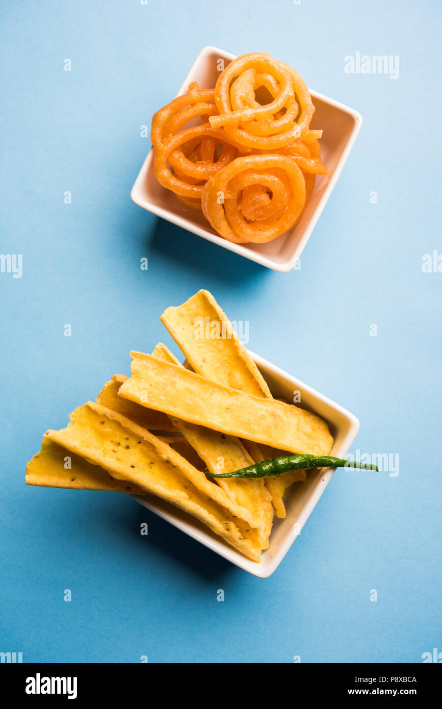 Crispy Fafda with sweet jalebi is an Indian snack most popular in ...