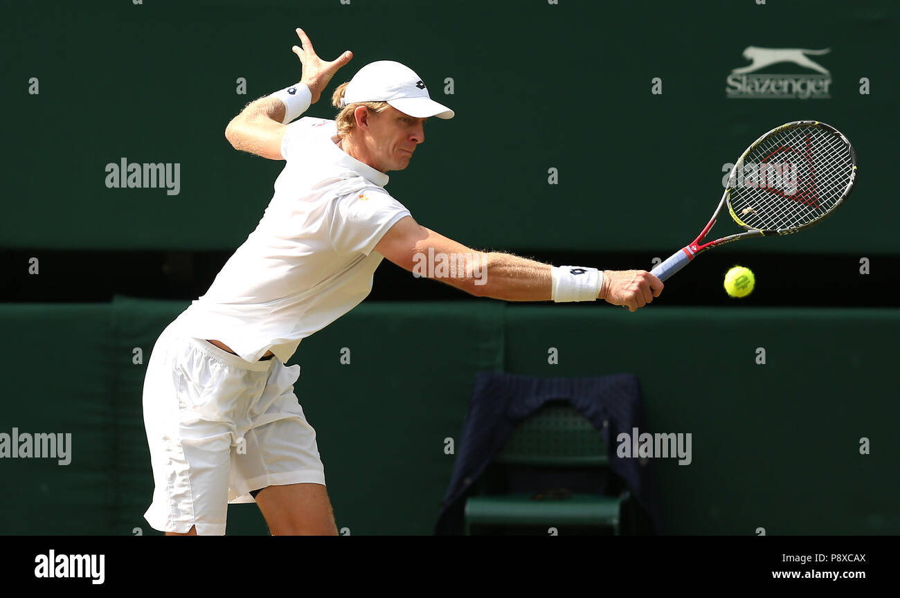 Kevin Anderson in action on day eleven of the Wimbledon Championships ...