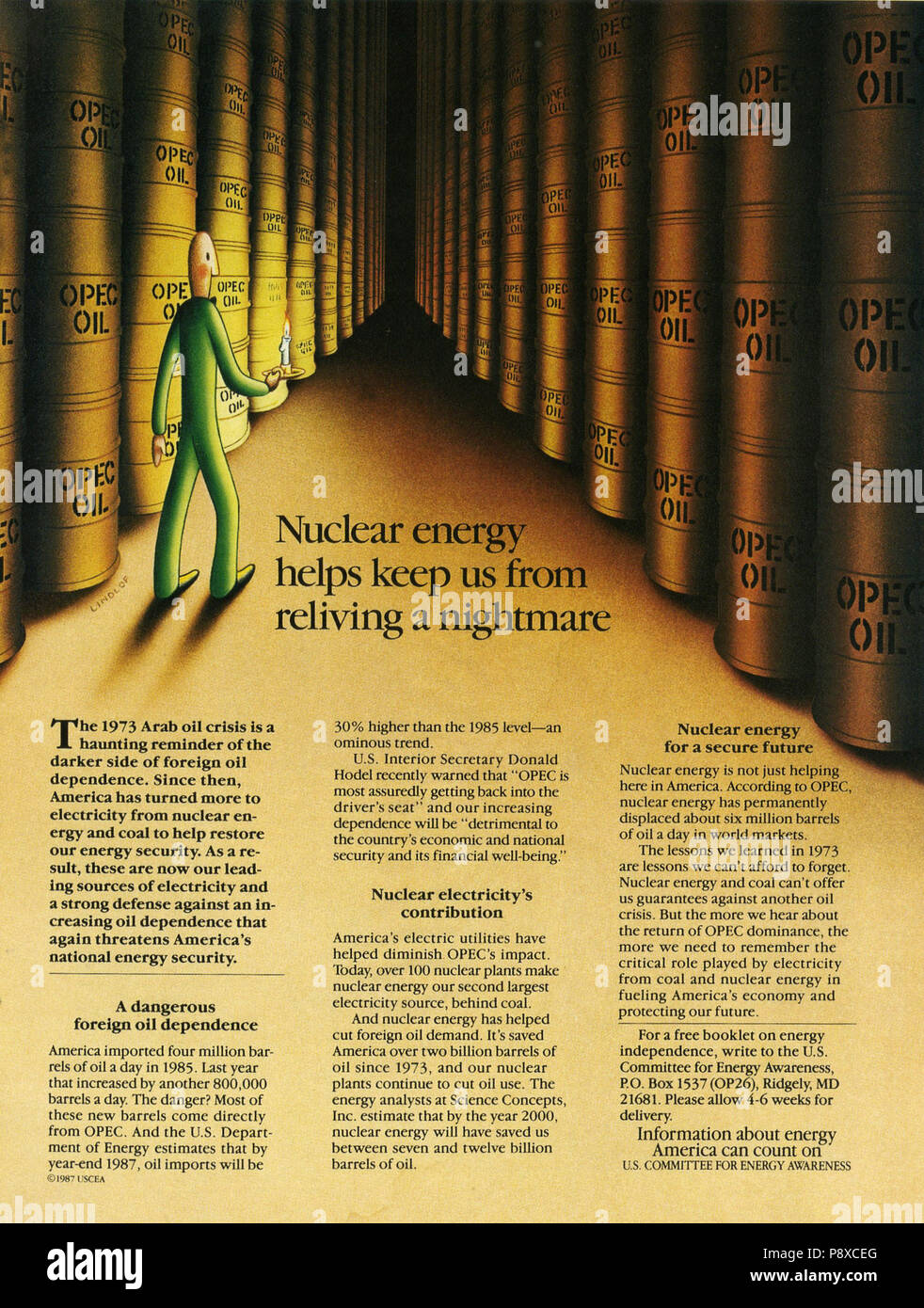 1980s USA U.S. Committee for Energy Awareness Magazine Advert Stock ...