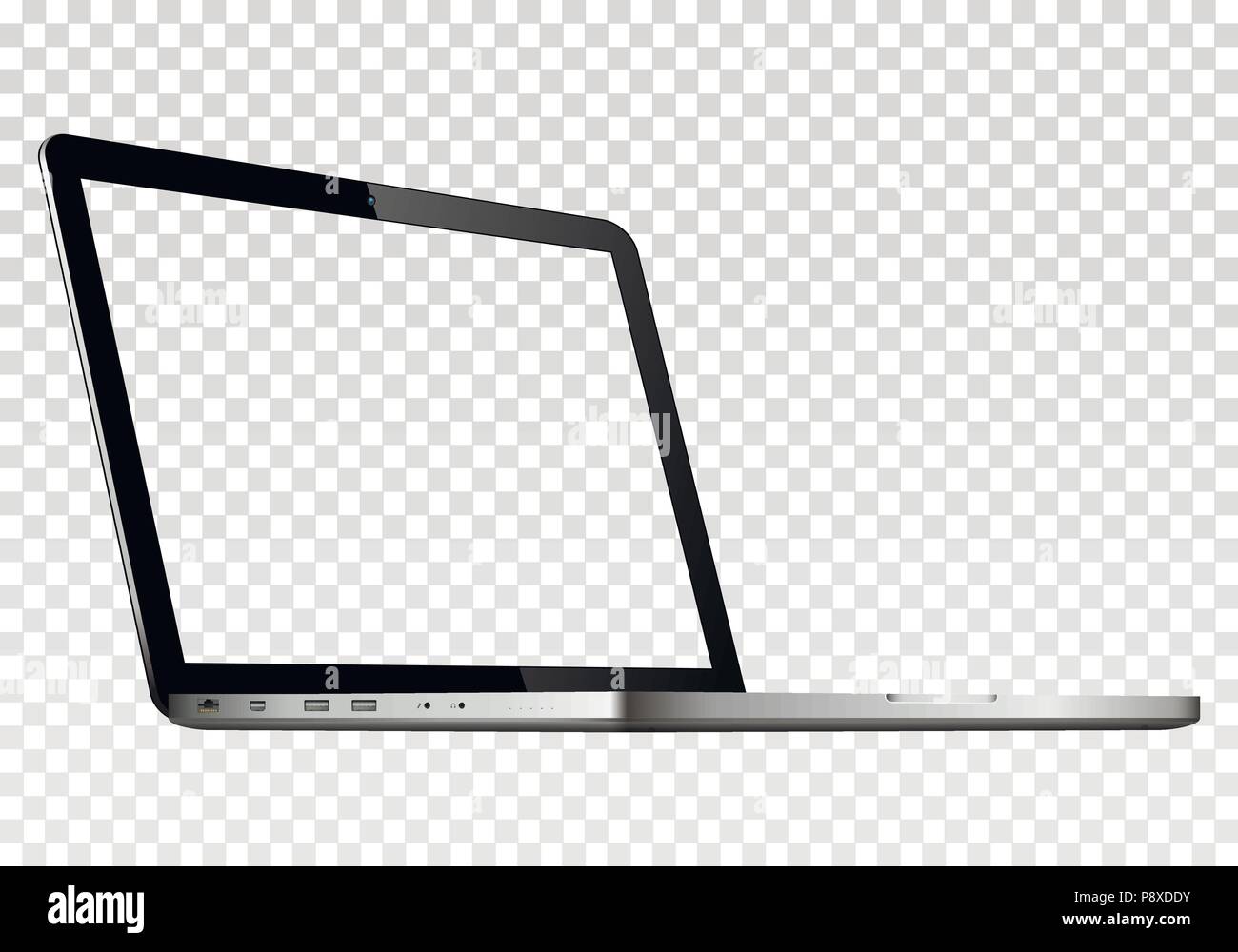 Perspective view of laptop with transparent screen isolated on ...