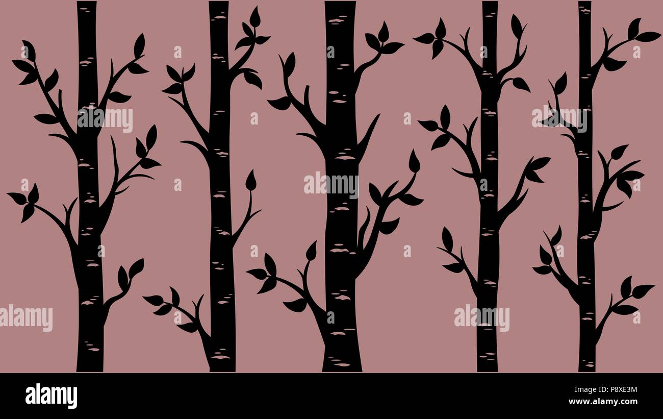 Birch Grove background. Vector birch or aspen trees with leaves ...