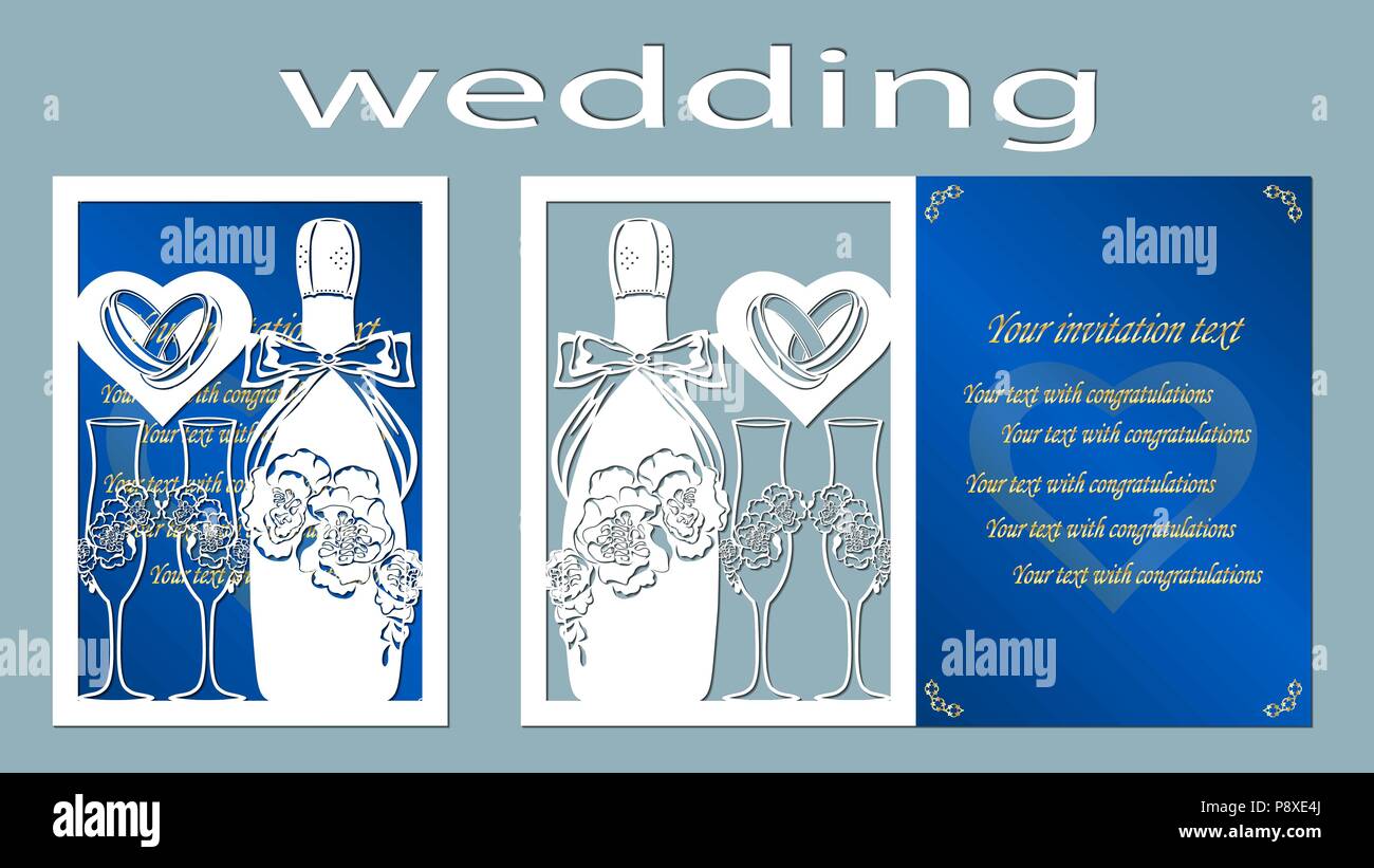 Inscription - wedding. champagne, bottle, wine glass, flowers, Rings ...