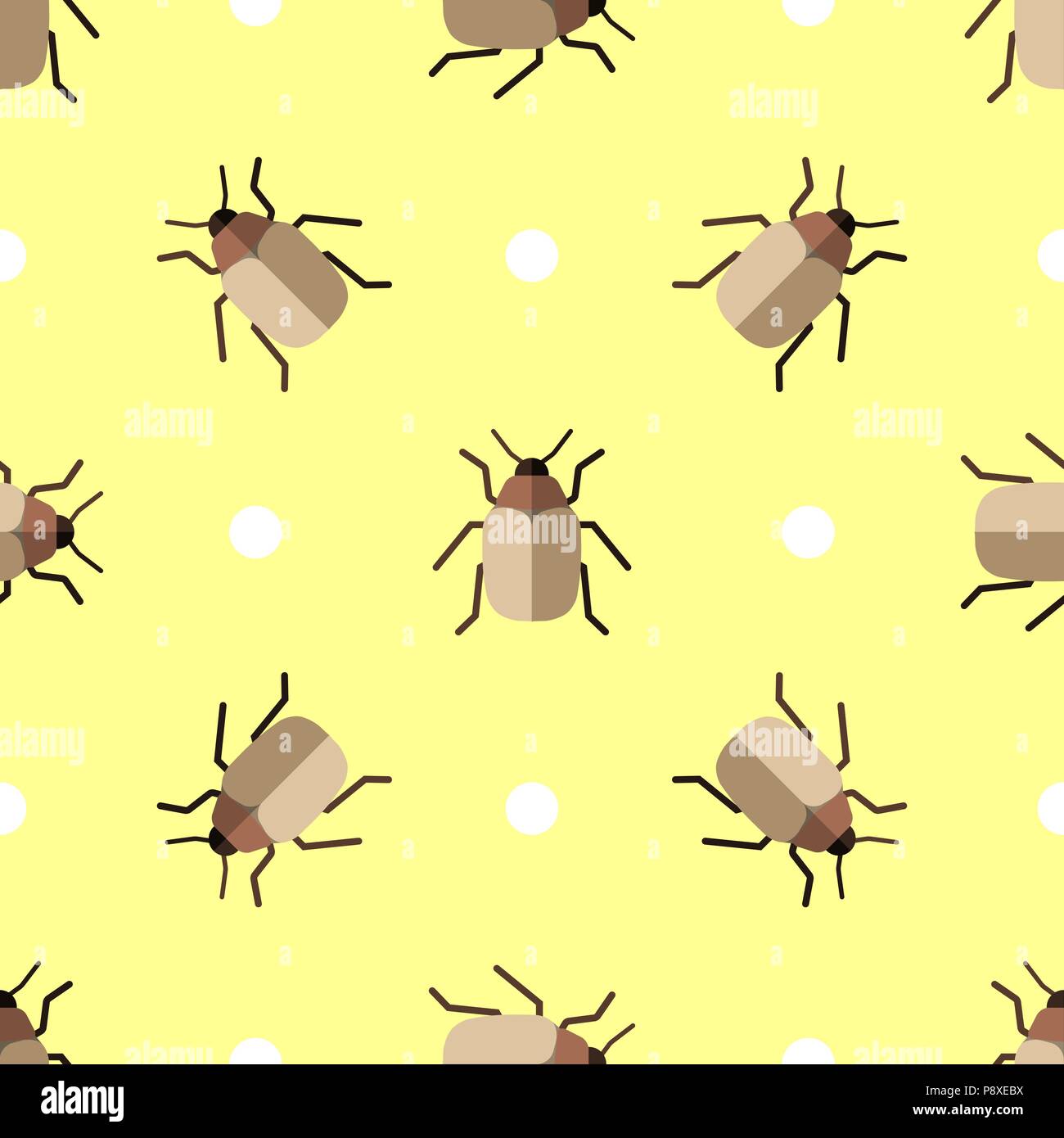 Vector seamless pattern with beatles and circles on yellow background ...