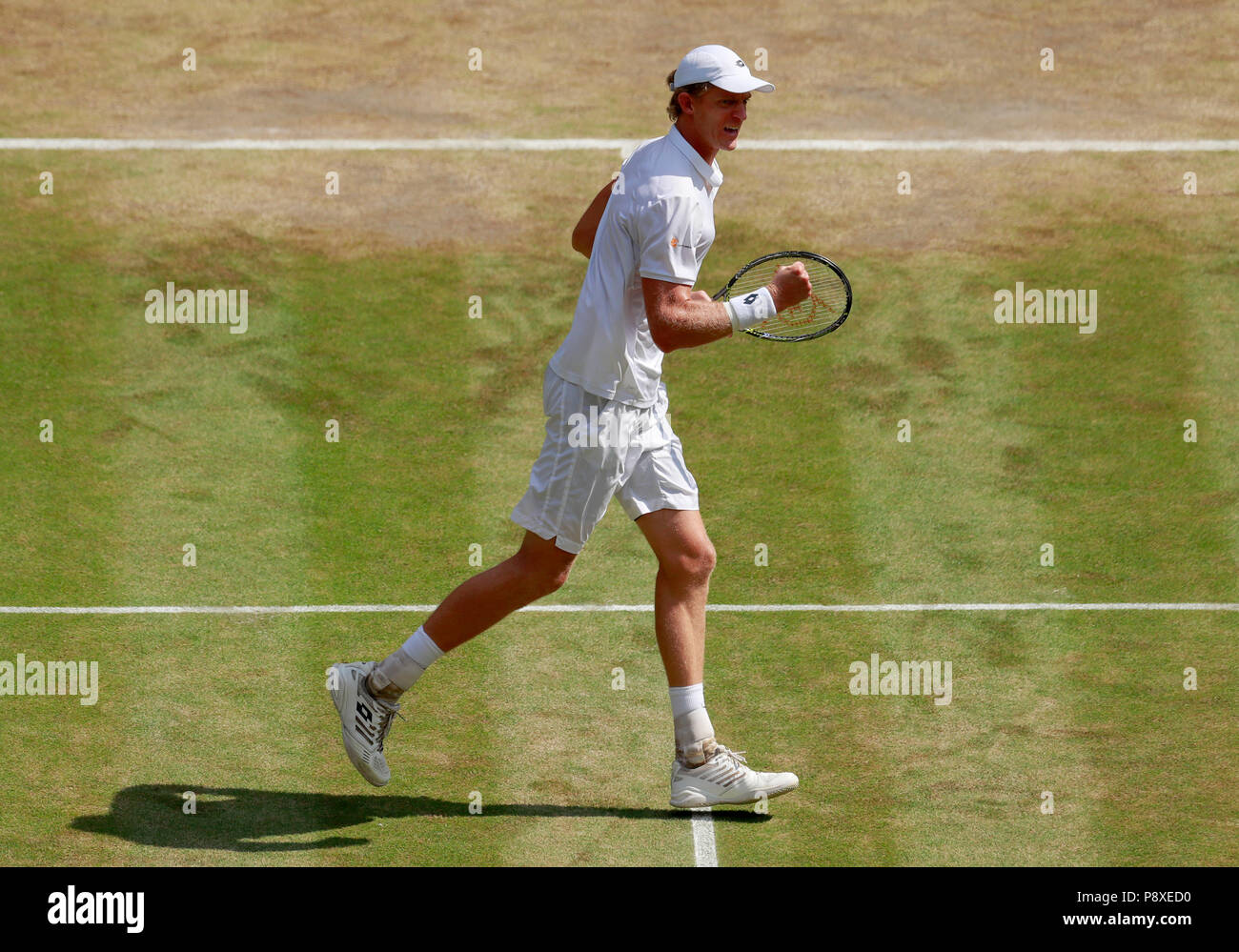 Kevin Anderson celebrates on day eleven of the Wimbledon Championships ...