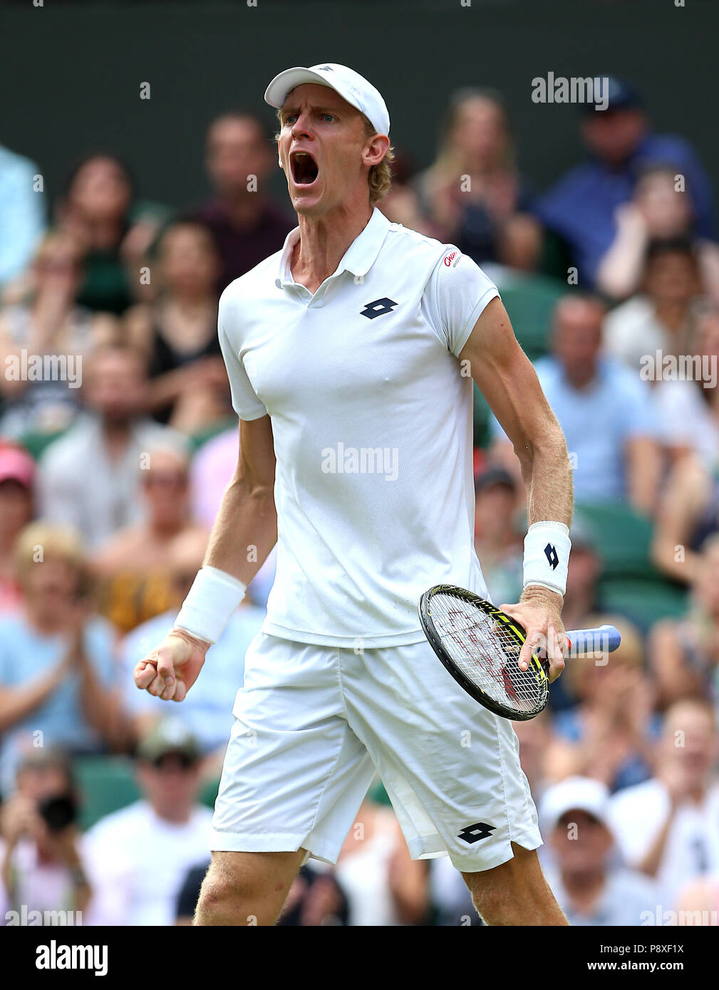 Kevin Anderson celebrates on day eleven of the Wimbledon Championships ...
