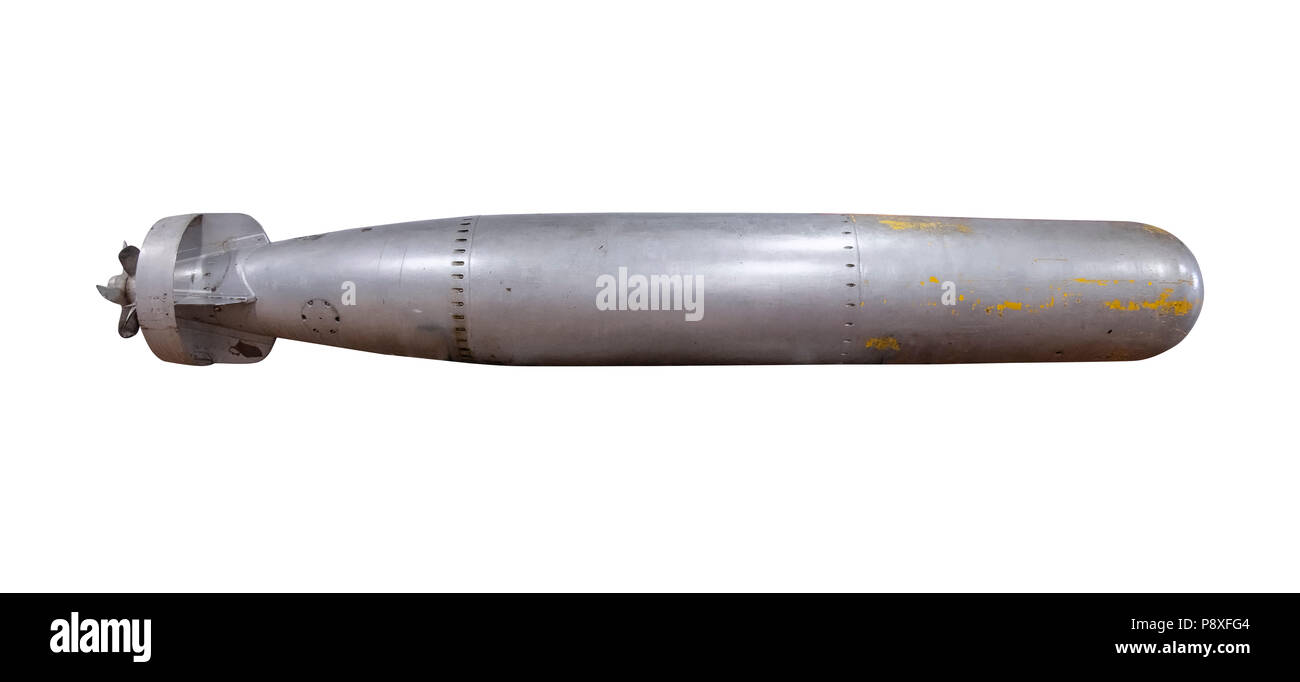 Old submarine torpedo from world war two isolated on white Stock Photo ...