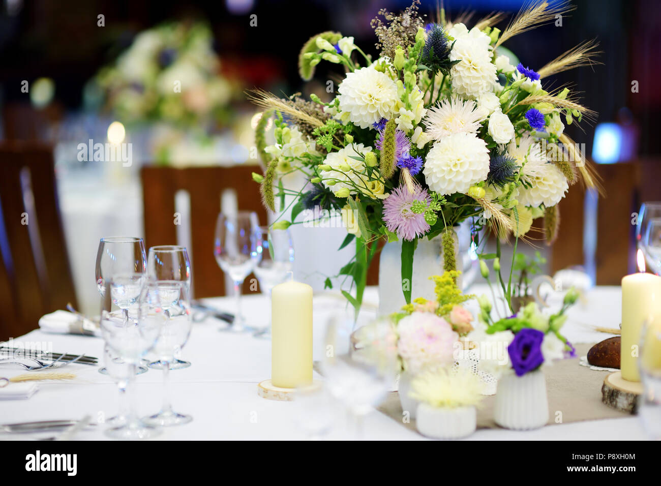 Beautiful table set for some festive event, party or wedding reception ...