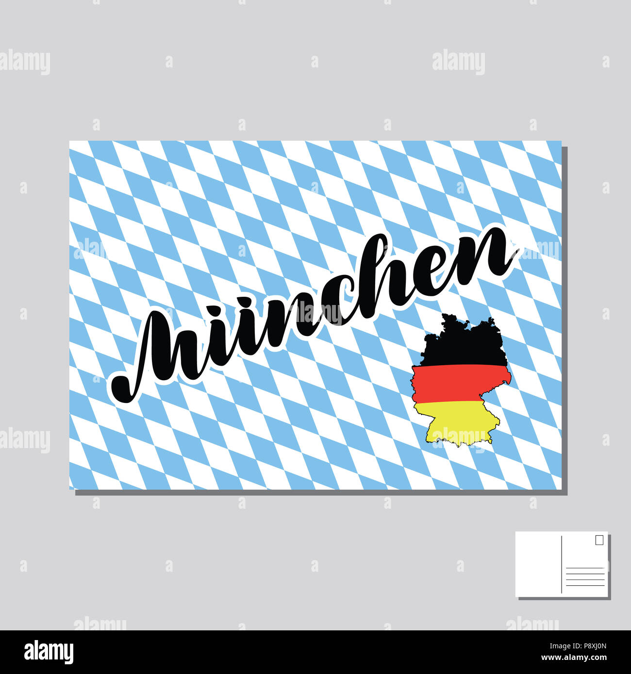 Muenchen. Munich in German hand drawn lettering post card with german ...