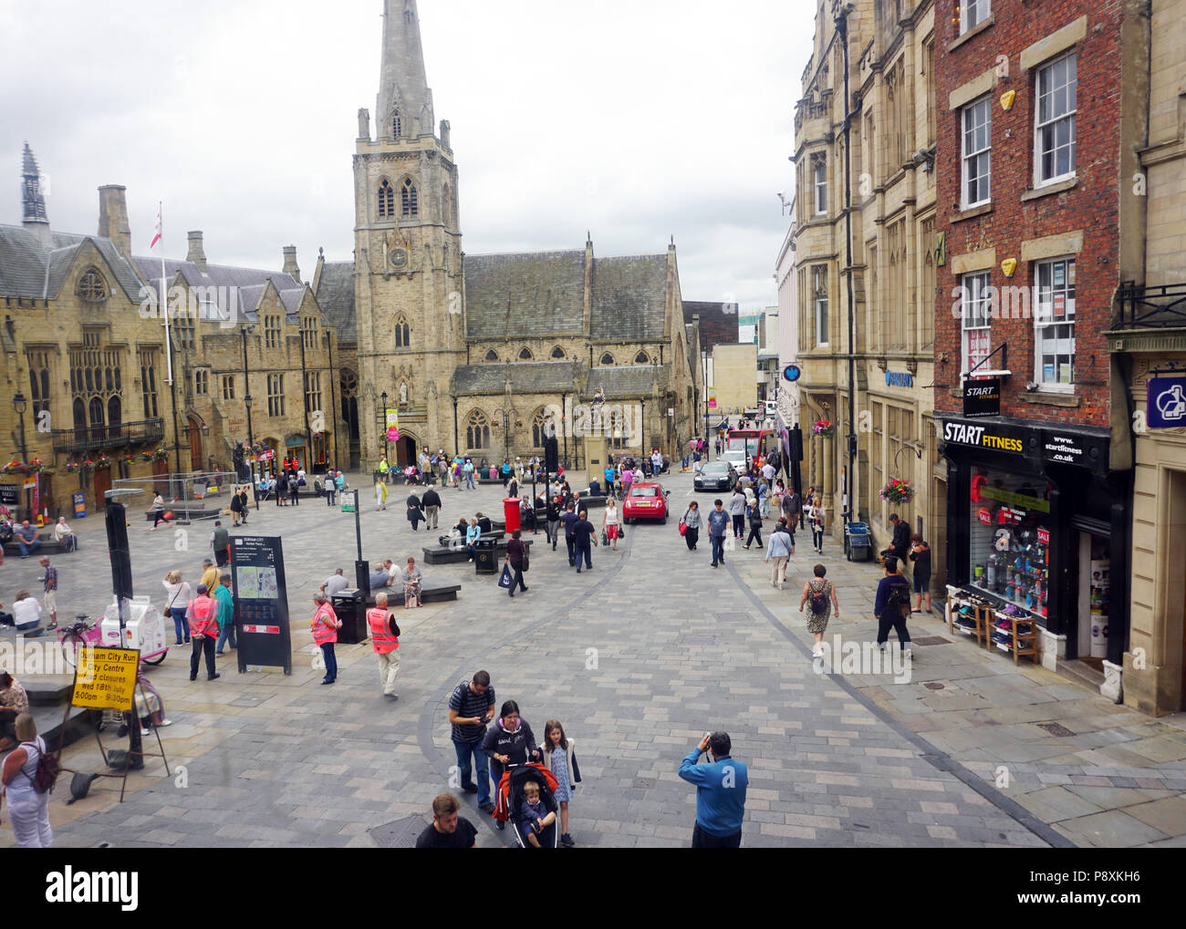 Durham City England Market Place in summer full of tourists Stock Photo ...