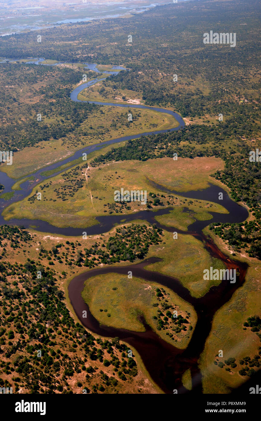 Botswana: Airshot from the Okavango Delta in the Kalahari Desert Stock ...