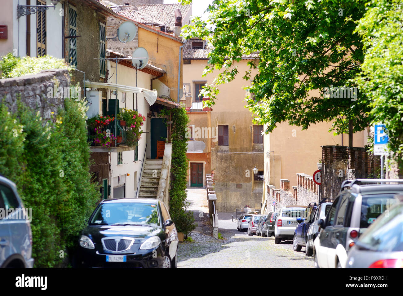 NEMI, ITALY - MAY 25, 2015: Typical medieval narrow street in beautiful ...