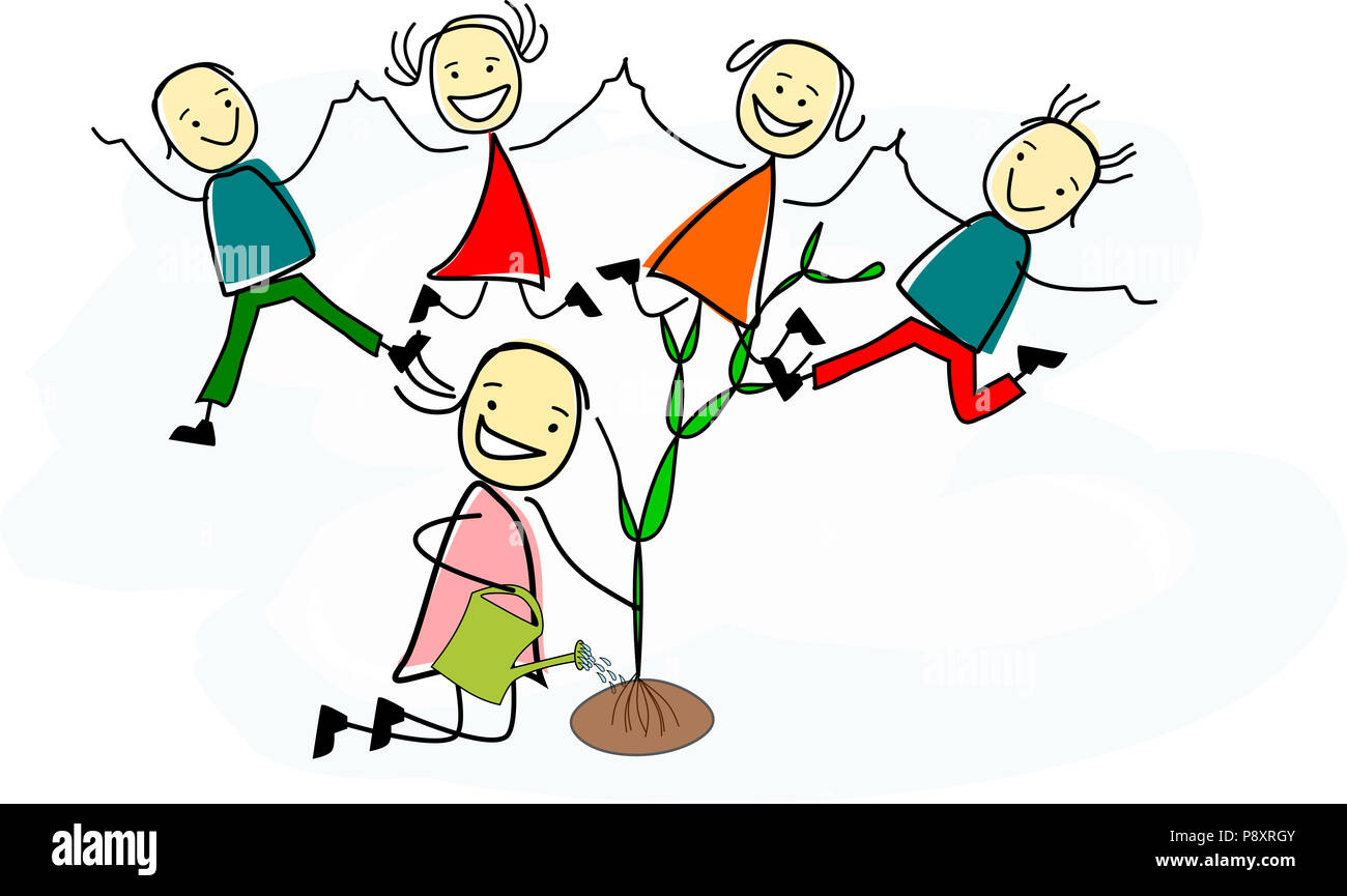 children plant a tree Stock Photo - Alamy