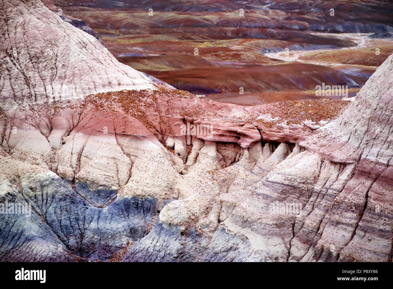Stunning striped purple sandstone formations of Blue Mesa badlands in ...