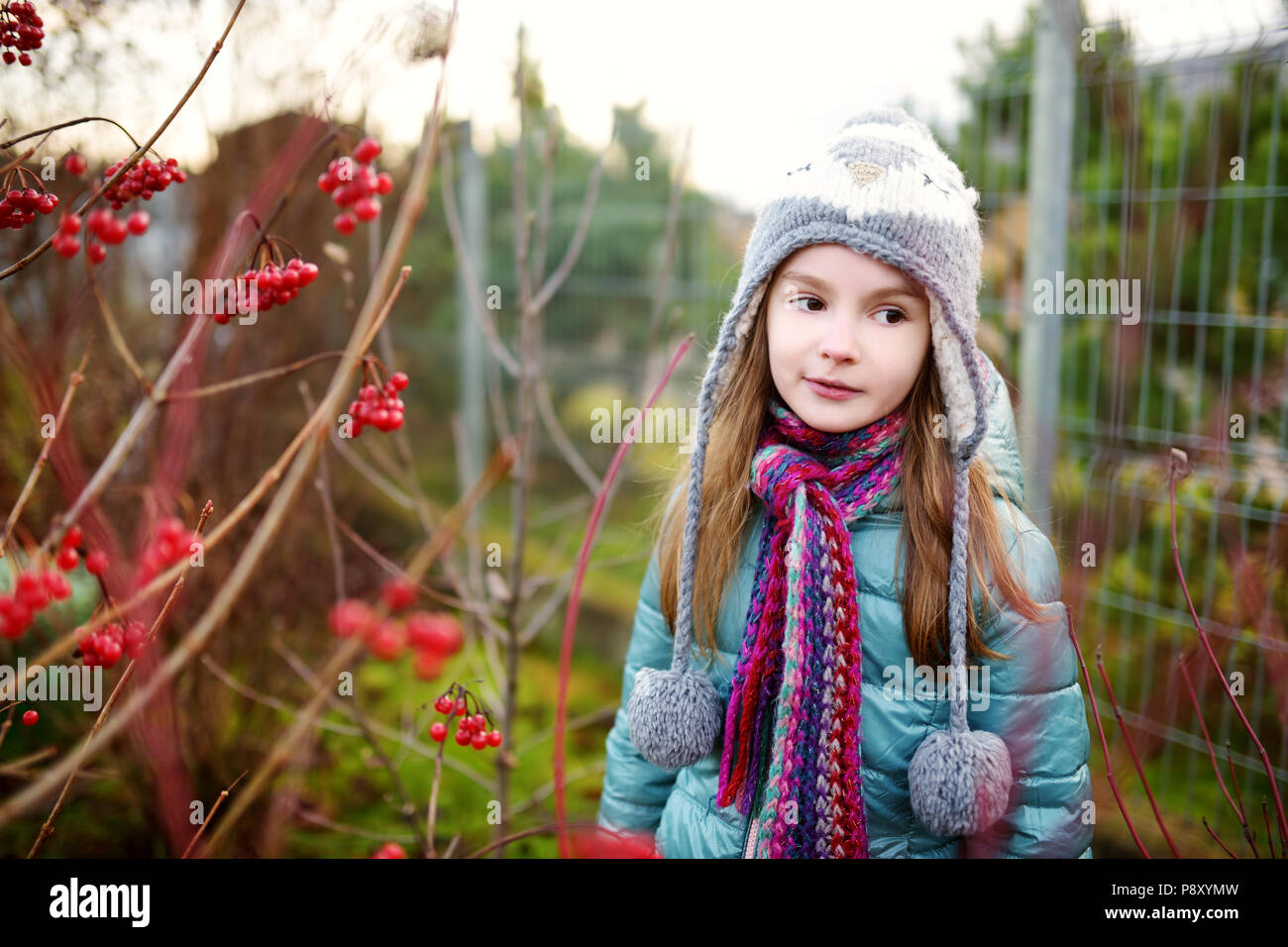 Portrait of a cute little girl on beautiful golden autumn day Stock ...