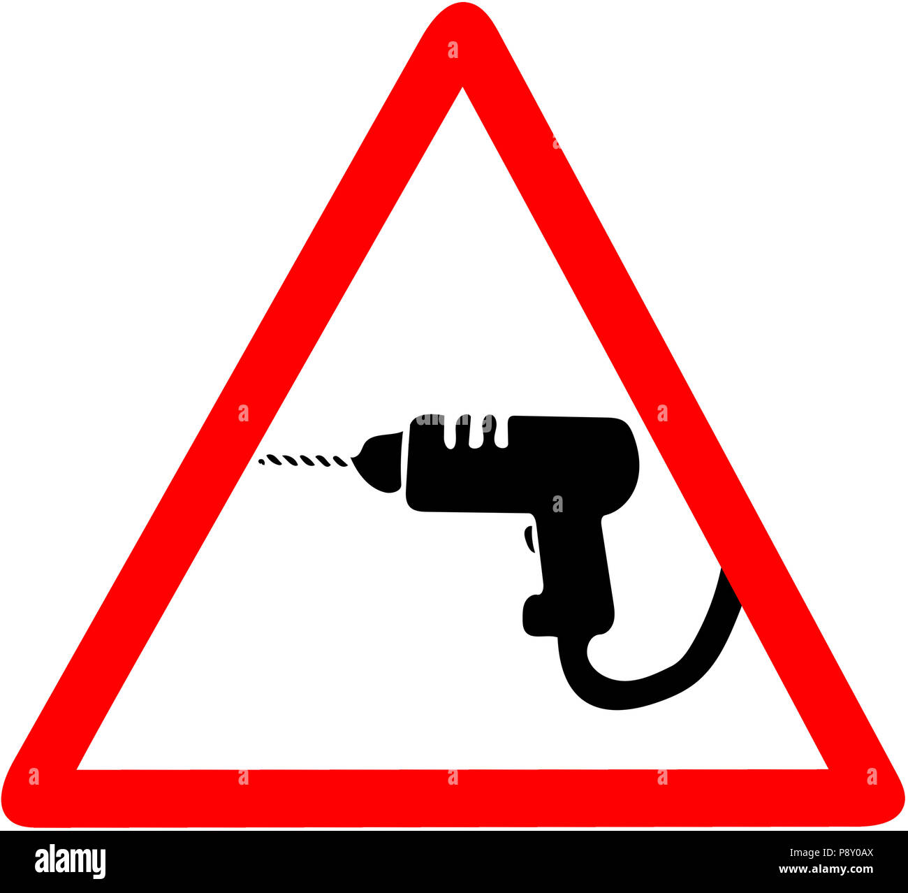 warning construction drill sign, modification road sign red triangular ...