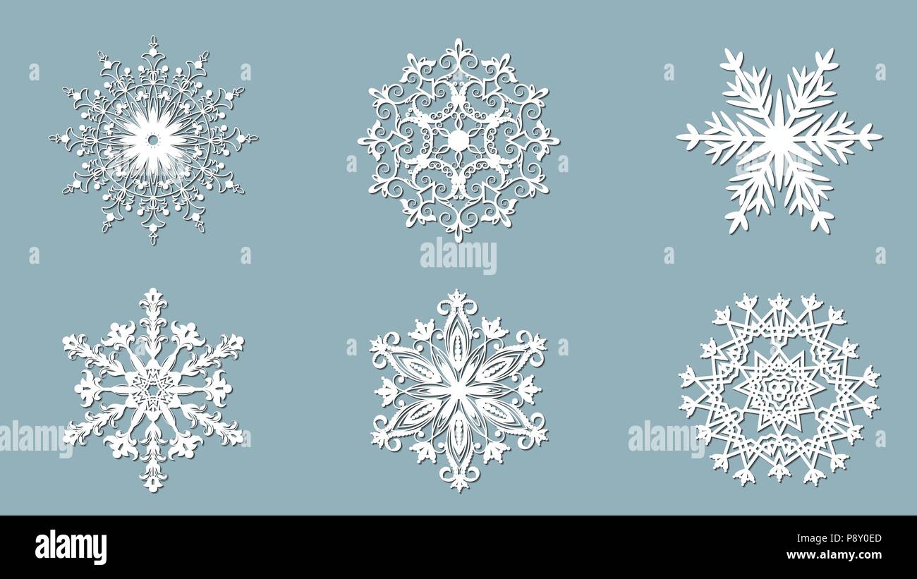 Set of snowflakes. Laser cut pattern for christmas paper cards, design ...