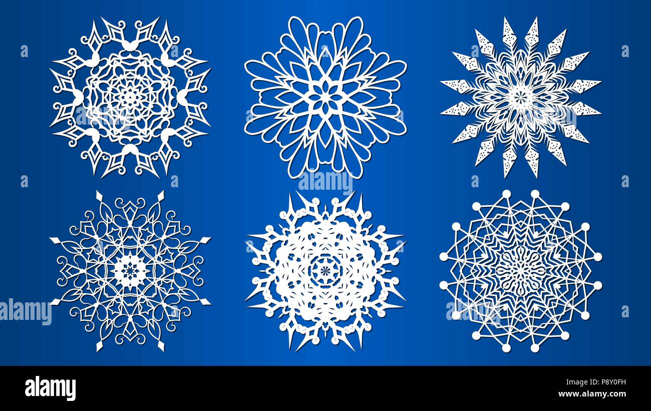 Set of snowflakes. Laser cut pattern for christmas paper cards, design ...