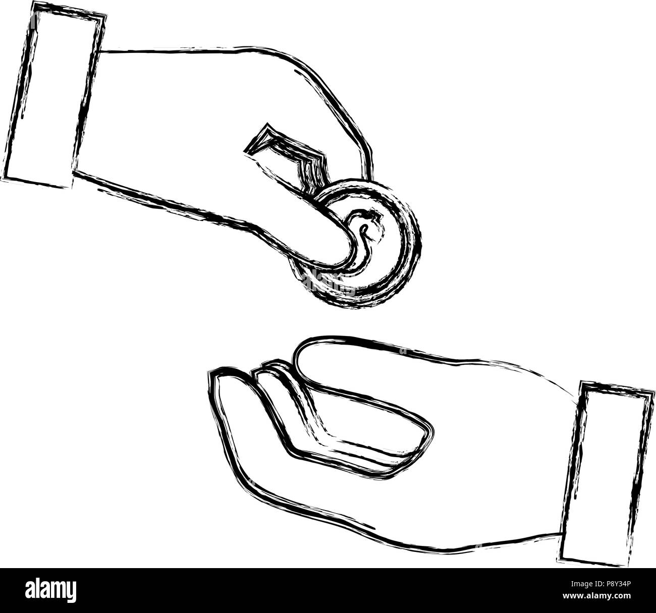 Hand holding gold coins Black and White Stock Photos & Images - Alamy