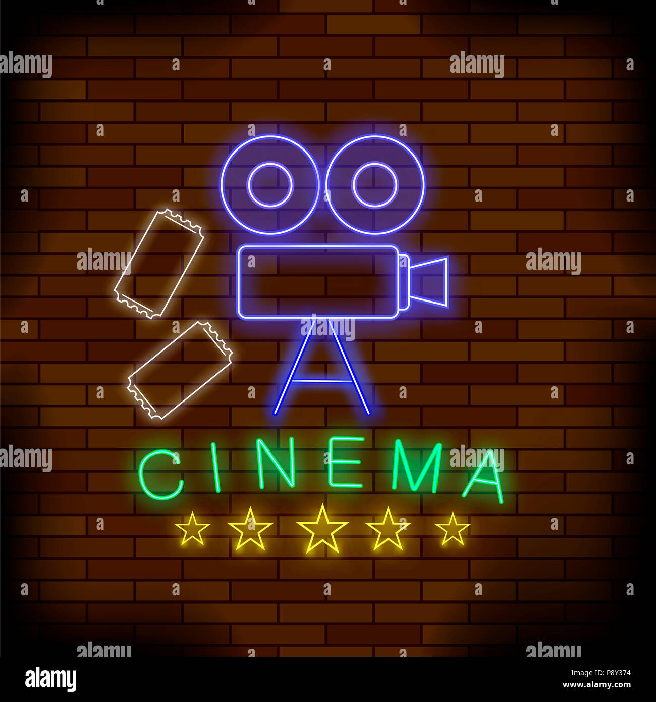 Cinema Light Neon Sign. Colored Signboard. Bright Street Banner Stock ...