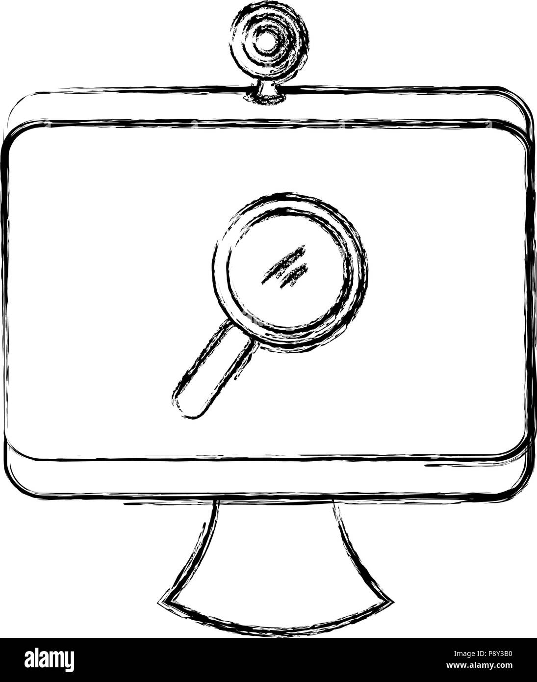 computer with webcamera and magnifying glass vector illustration design ...