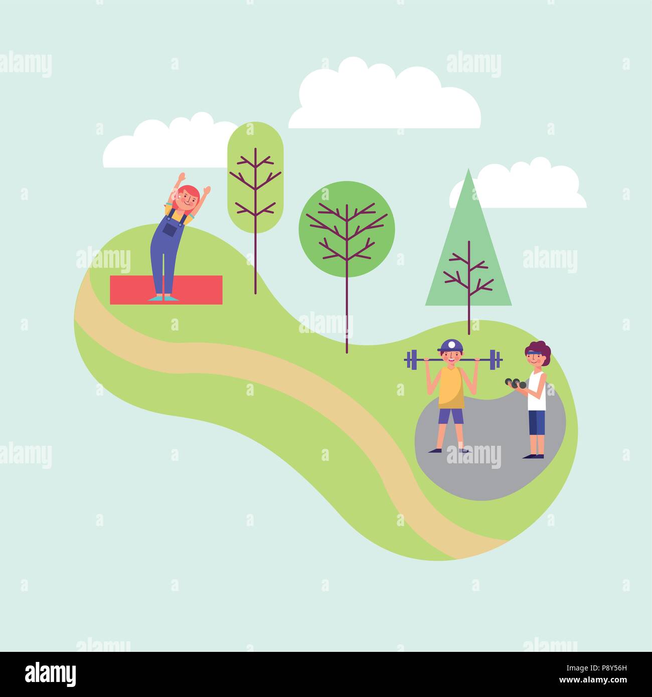 people park girl and boys doing exercise vector illustration Stock ...
