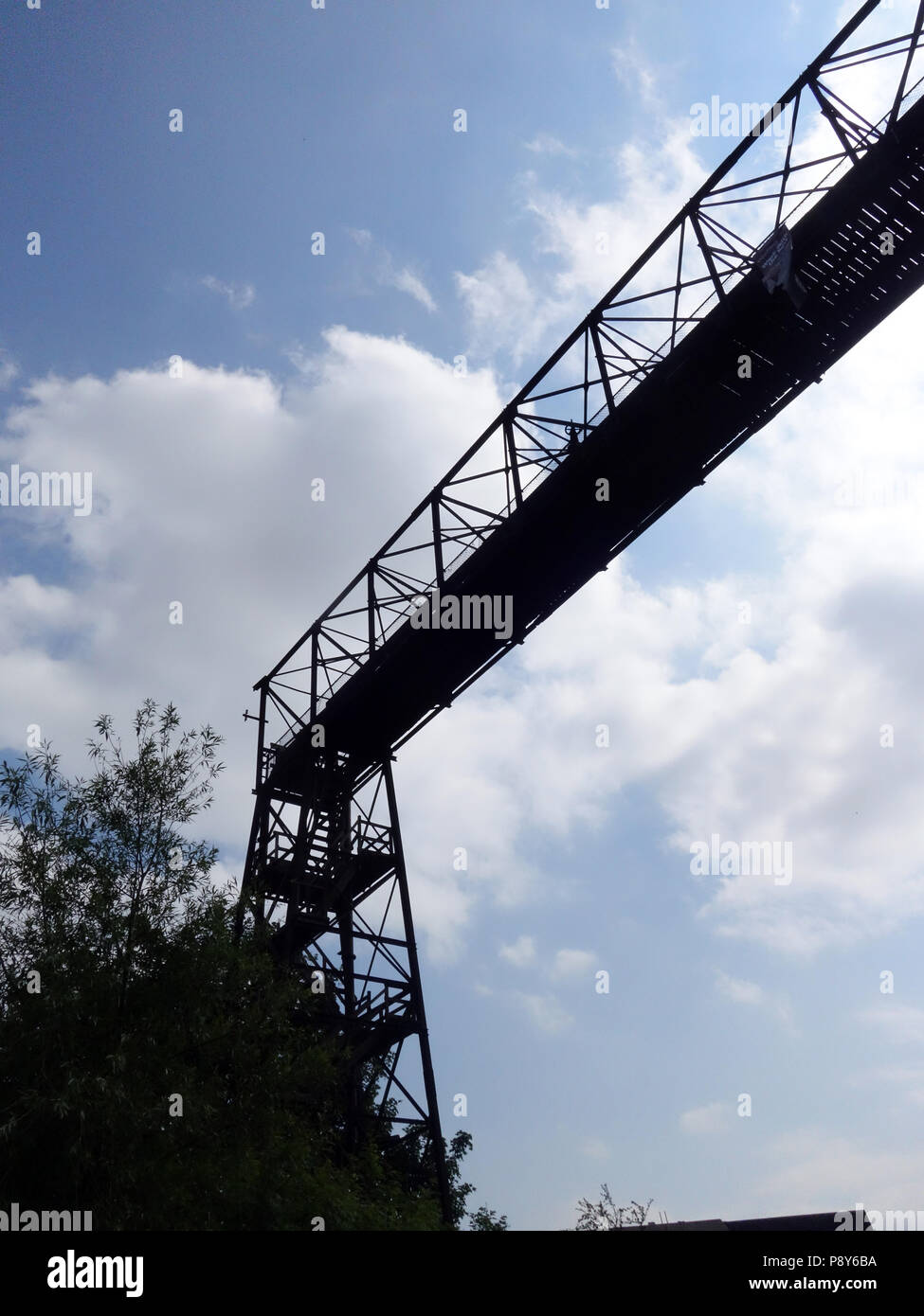 Very long pipe gantry over the River Don in Doncaster, South Yorkshire ...