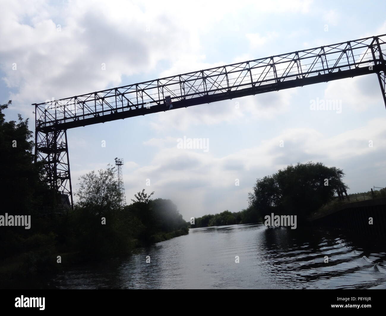 Very long pipe gantry over the River Don in Doncaster, South Yorkshire ...