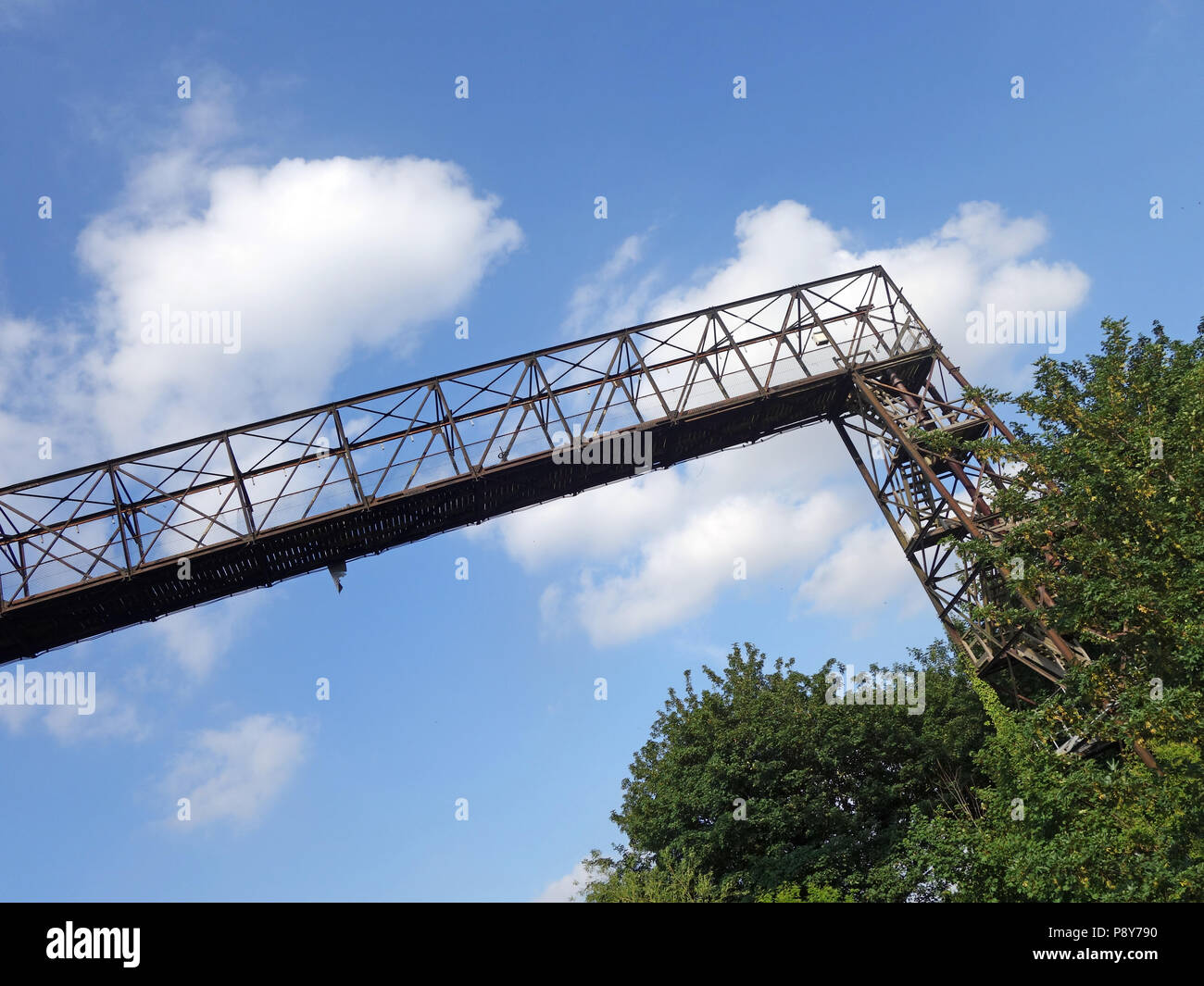 Very long pipe gantry over the River Don in Doncaster, South Yorkshire ...