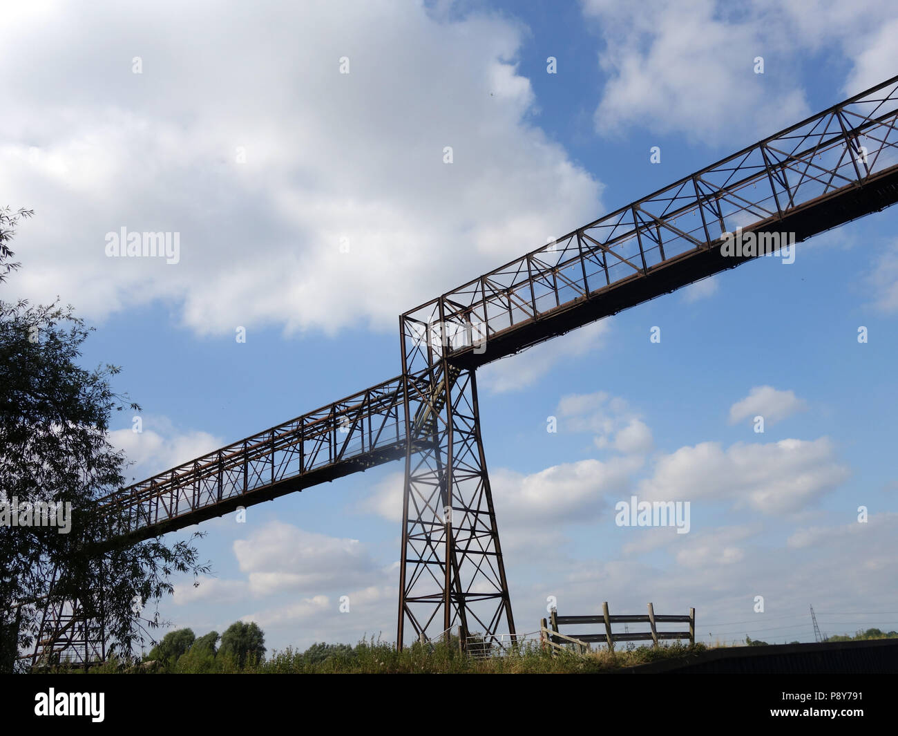 Very long pipe gantry over the River Don in Doncaster, South Yorkshire ...