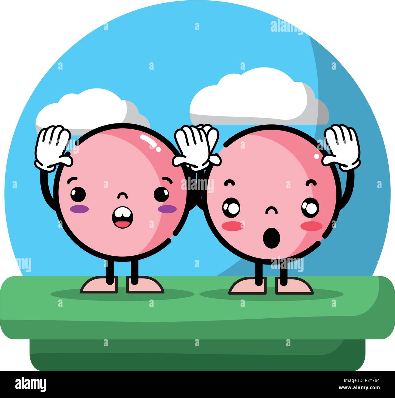 surprised and scared emojis friends in the landscape vector ...