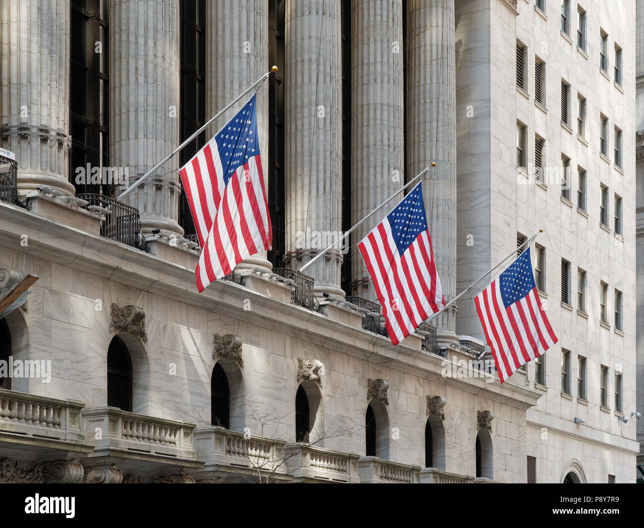 New York City, USA - Apr 2018: facade of the New York Stock Exchange ...
