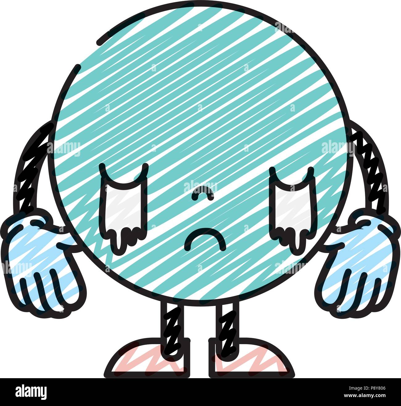 doodle weeping emoji character with arms and legs vecctor illustration ...