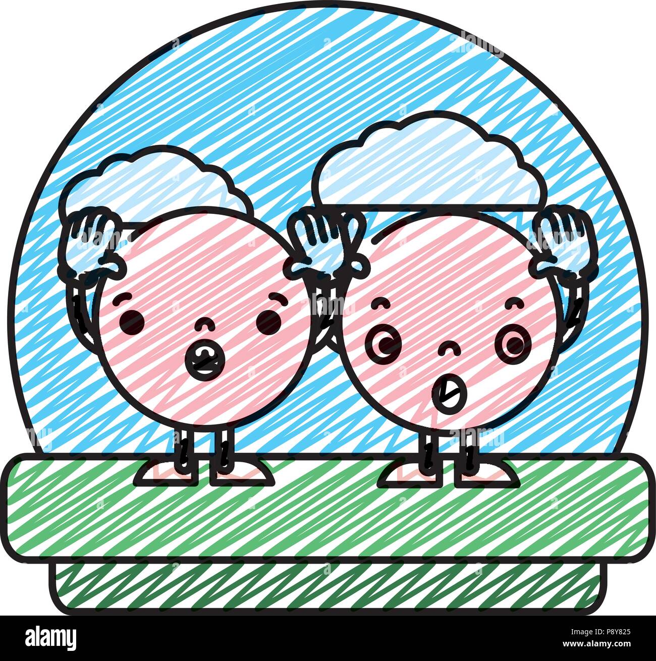 doodle surprised and scared emojis friends in the landscape vector ...