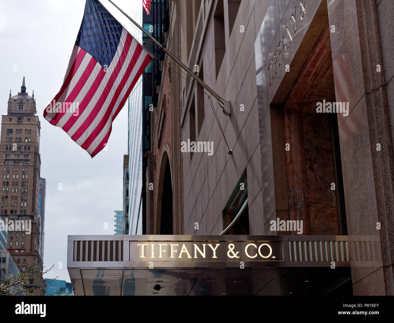 New York City, Usa - Apr 2018: Tiffany & Co Sign shop and USA or ...