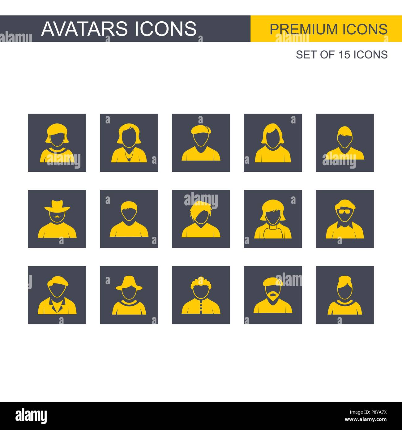 Avataras icons set yellow and grey. For web design and application ...