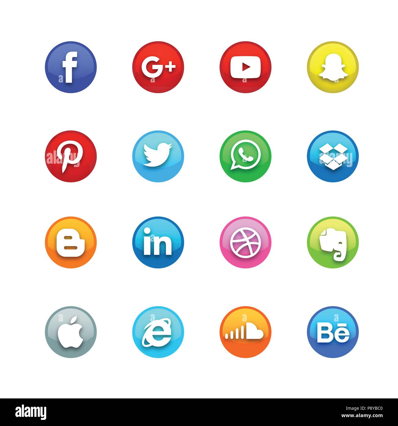 Glossy Round Social Media Icons