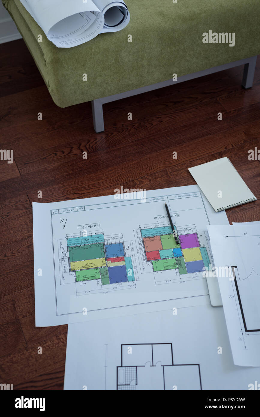 Notepad with architectural chart Stock Photo - Alamy