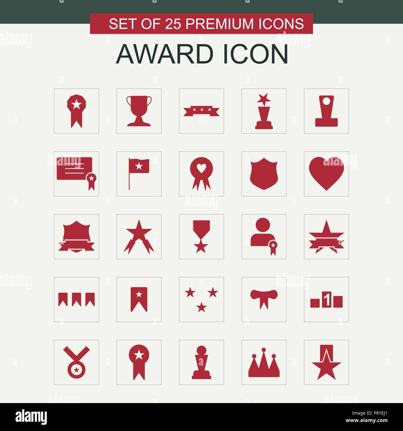 Award icons set red. For web design and application interface, also ...