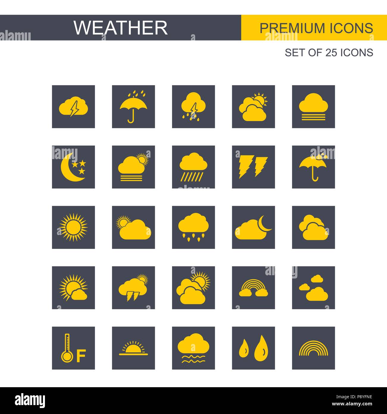 Weather icon set grey and yellow. For web design and application ...
