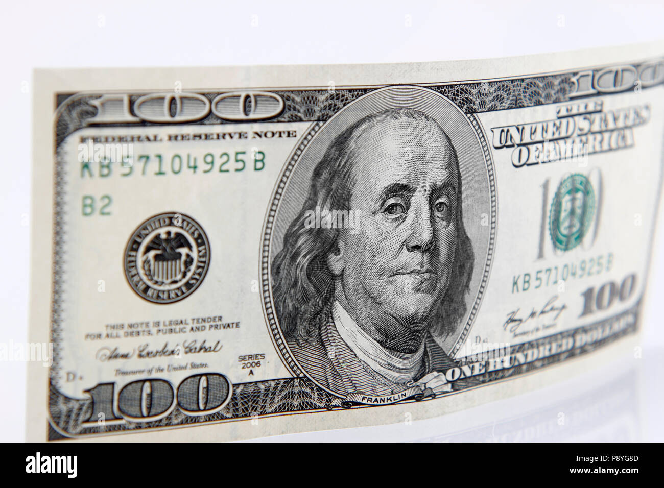 Benjamin Franklin on one hundred dollar banknote closeup Stock Photo ...