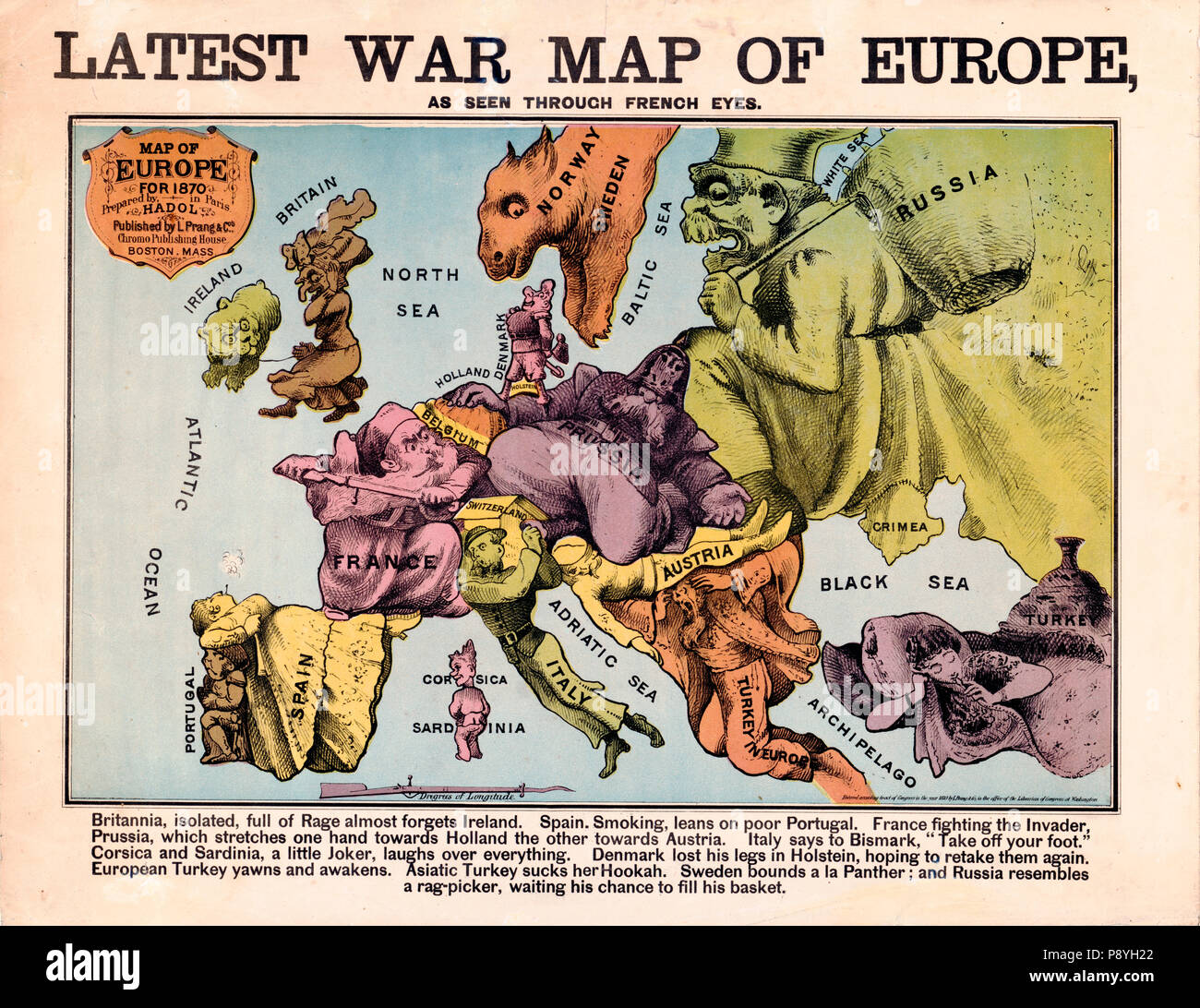 Latest war map of Europe as seen through French eyes ca 1870 Stock ...