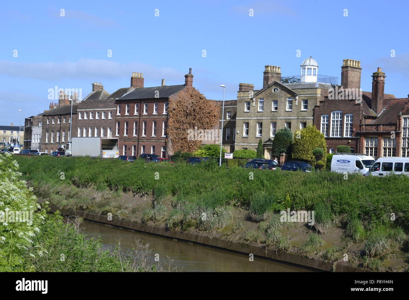 Properties alongside the River Nene, Wisbech, Cambridgeshire, England ...