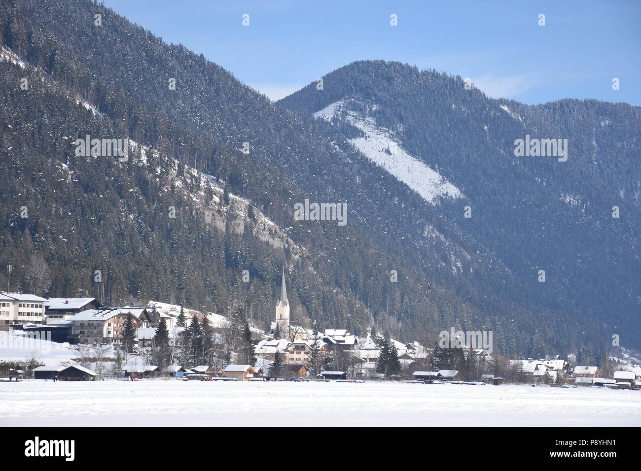 Weißensee, See, zugefroren, Winter, Schnee, Eis, Eislaufen, Natur ...