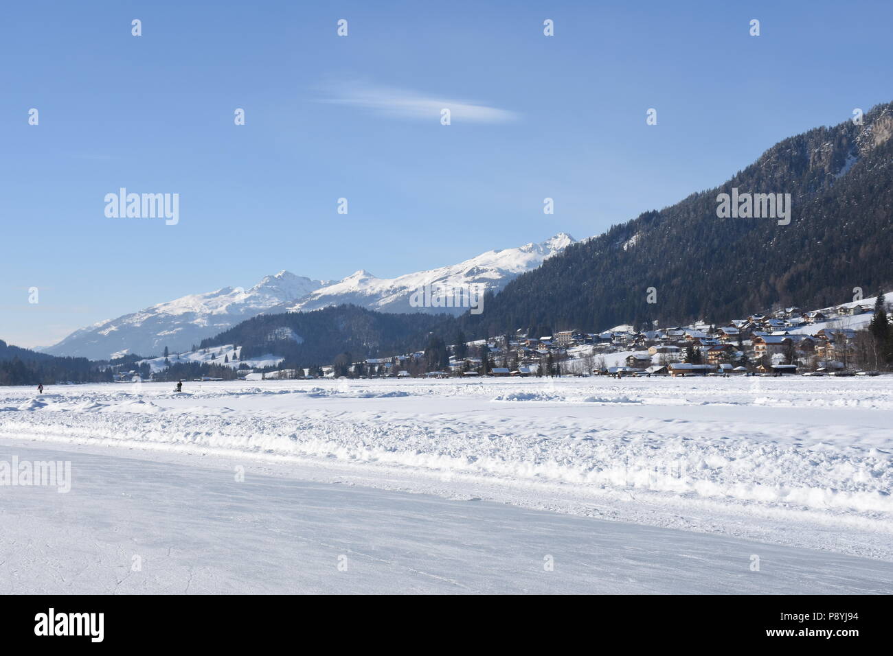 Weißensee, See, zugefroren, Winter, Schnee, Eis, Eislaufen, Natur ...