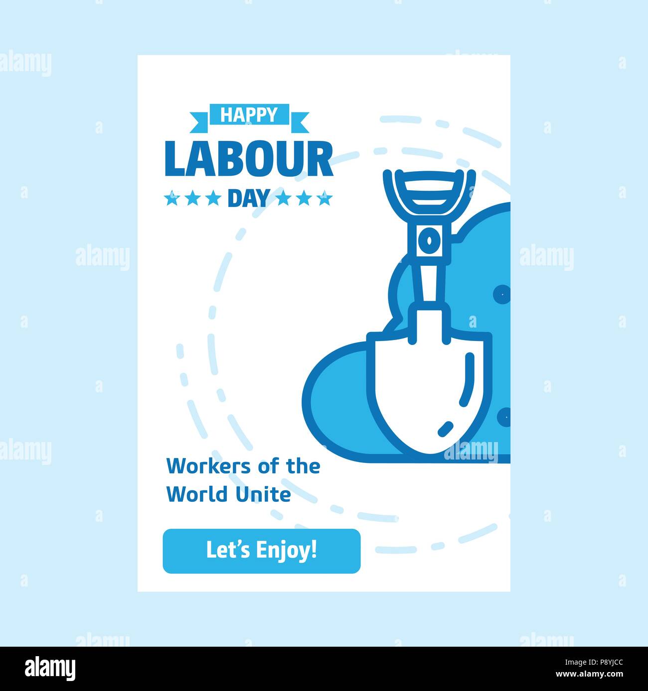 Happy Labour day design with white and blue theme vector with spade logo vector. For web design ...