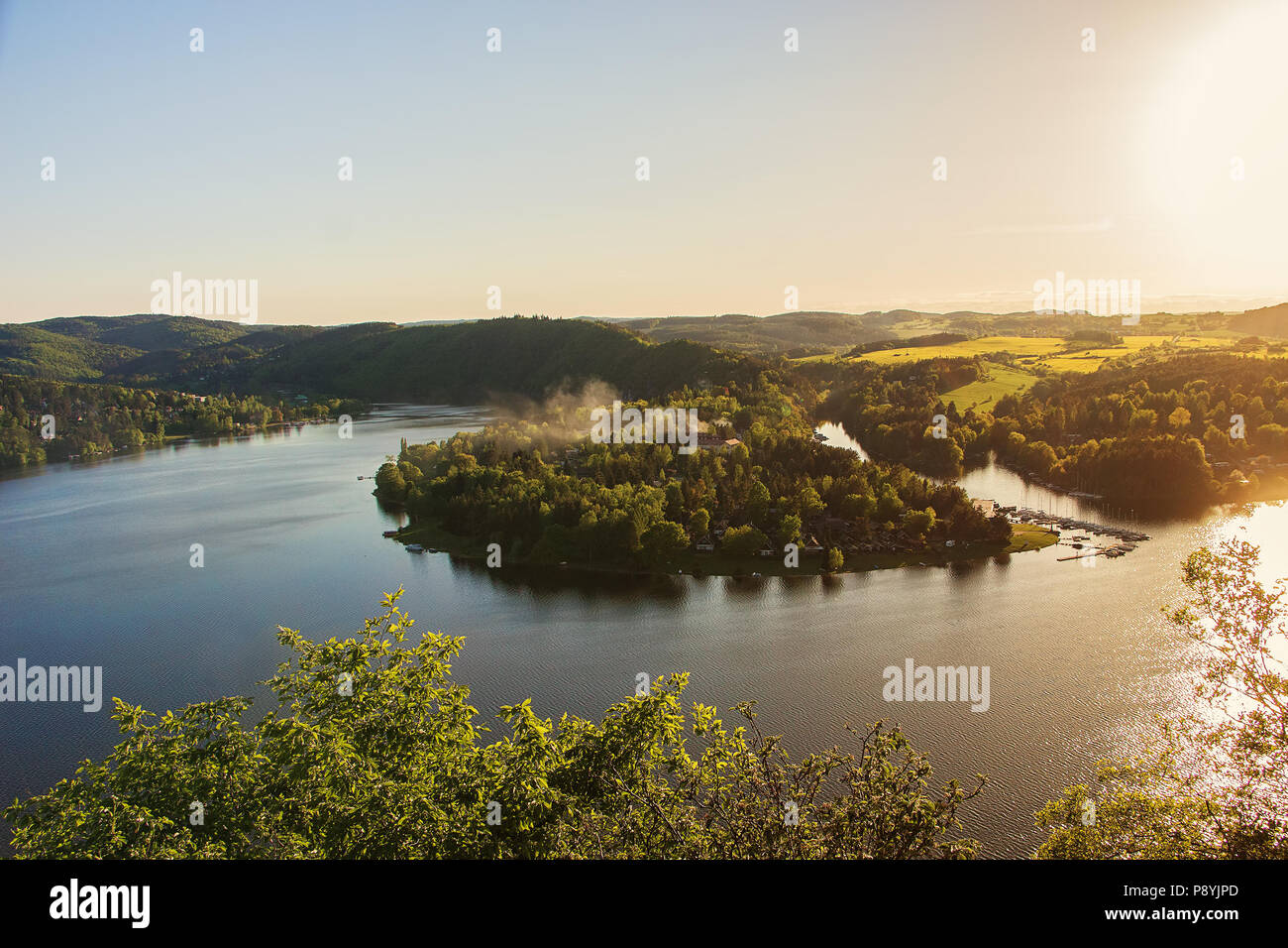 Panorama of lake Slapy near Prague on river Vltava with peninsula Zdan ...