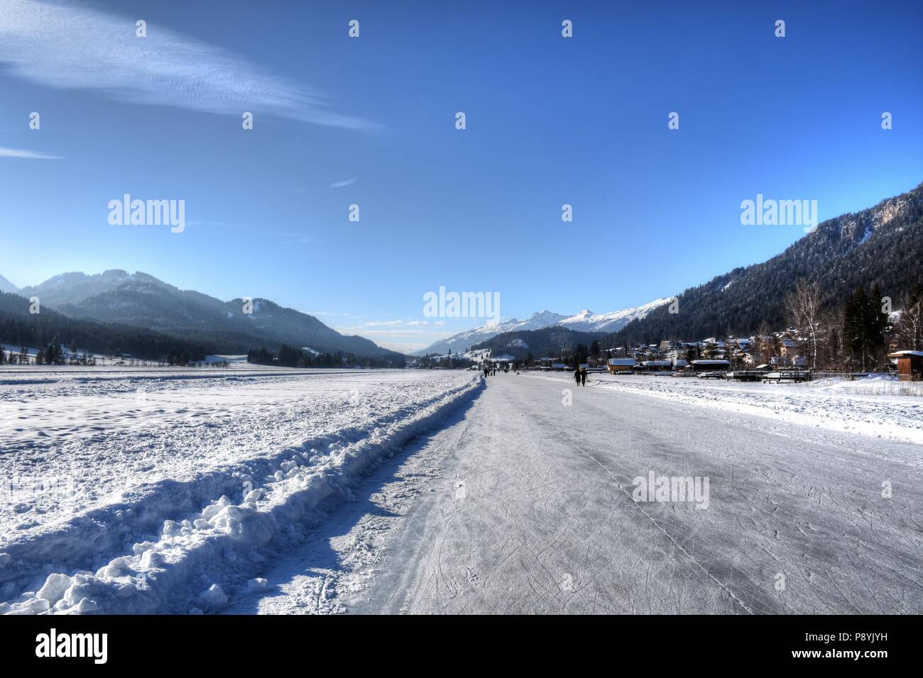 Weißensee, See, zugefroren, Winter, Schnee, Eis, Eislaufen, Natur ...
