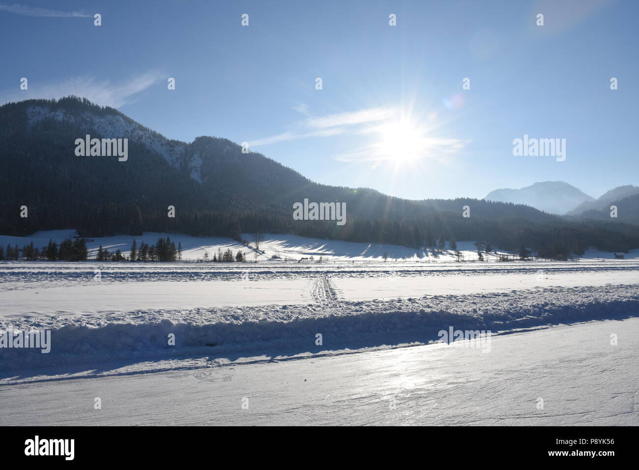 Weißensee, See, zugefroren, Winter, Schnee, Eis, Eislaufen, Natur ...